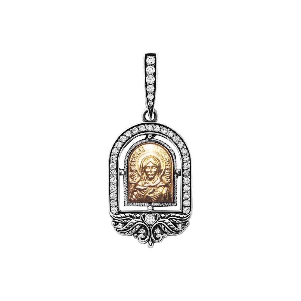 Иконка PERSIAN, серебро, 925 проба, чернение, золочение, циркон