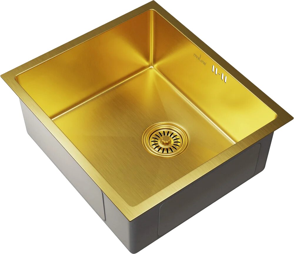 Мойка кухонная Mixline 548570 металлическая, 50x44, прямоугольная, мойка для кухни, под столешницу, золотая, матовая