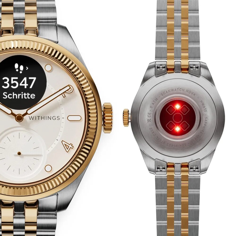 Умные часы Withings Scanwatch Nova Brilliant (Gold) 39mm, Активный мониторинг здоровья сердца, ЭКГ, мониторинг сна, температуры, кислорода в крови.