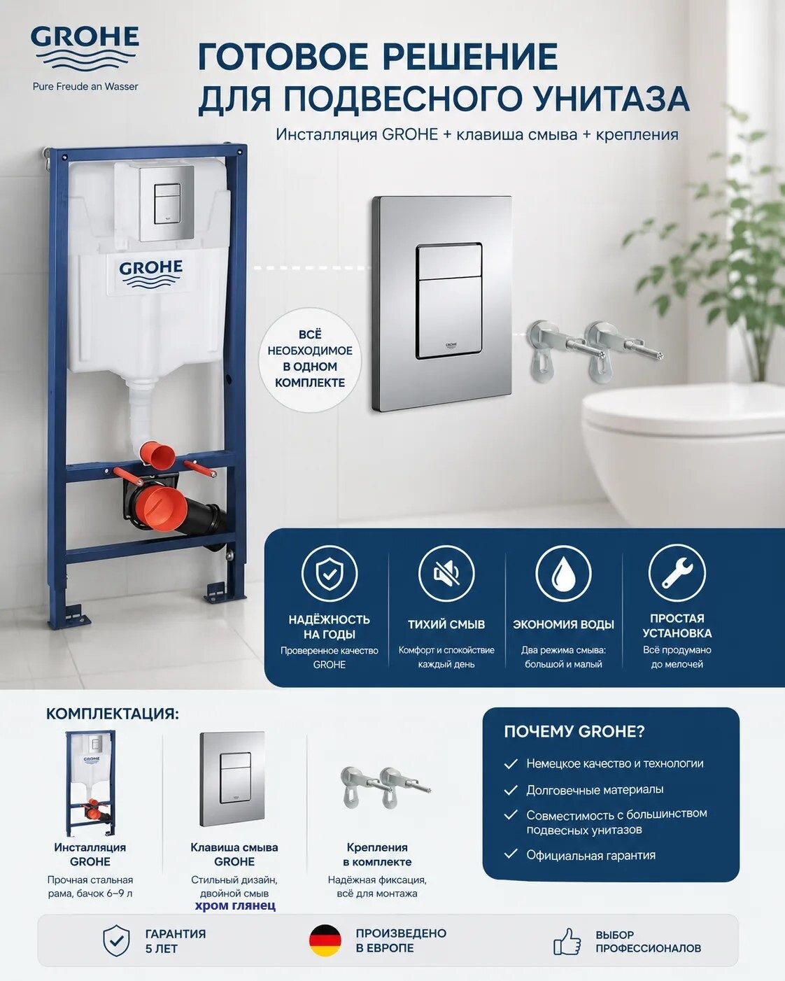 Инсталляция Grohe Rapid SL 38772001 хром глянец