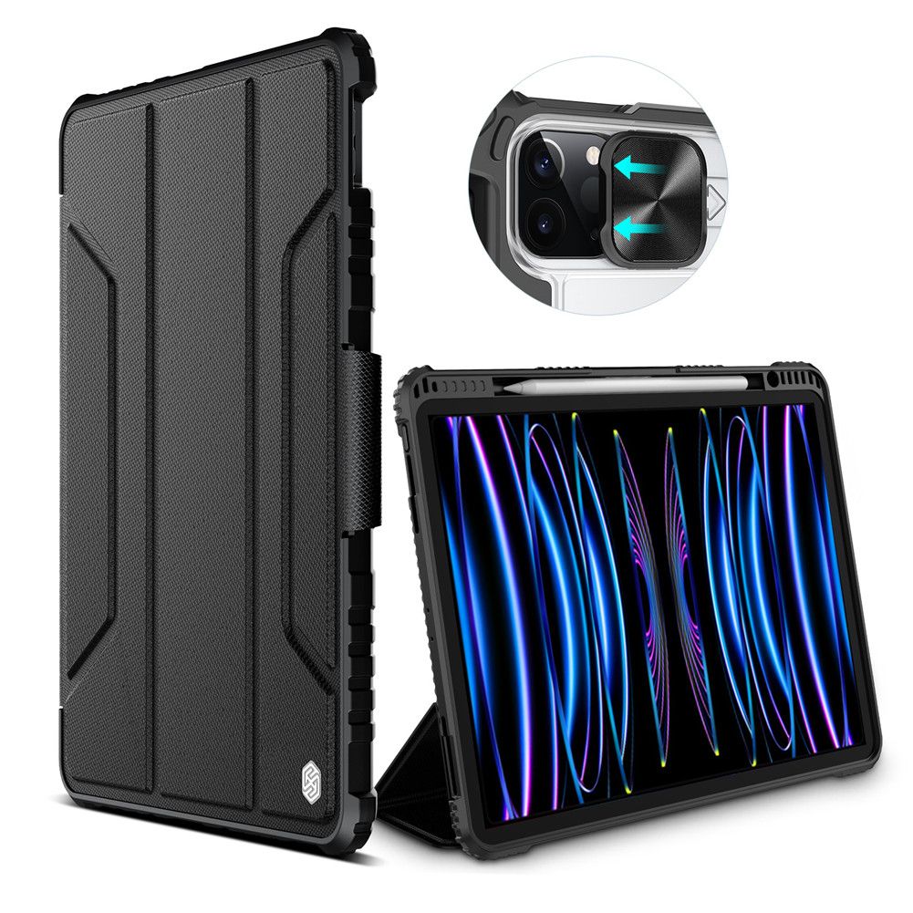 Nillkin Противоударный чехол для iPad Air 11" (M4 2026/M3 2025/ M2 2024), Air 10.9" 2020/Air 4/Air 5, iPad Pro 11" (22 21 20), Защита камеры, Трансформация в подставку, с гнездом для ручки (Черный)