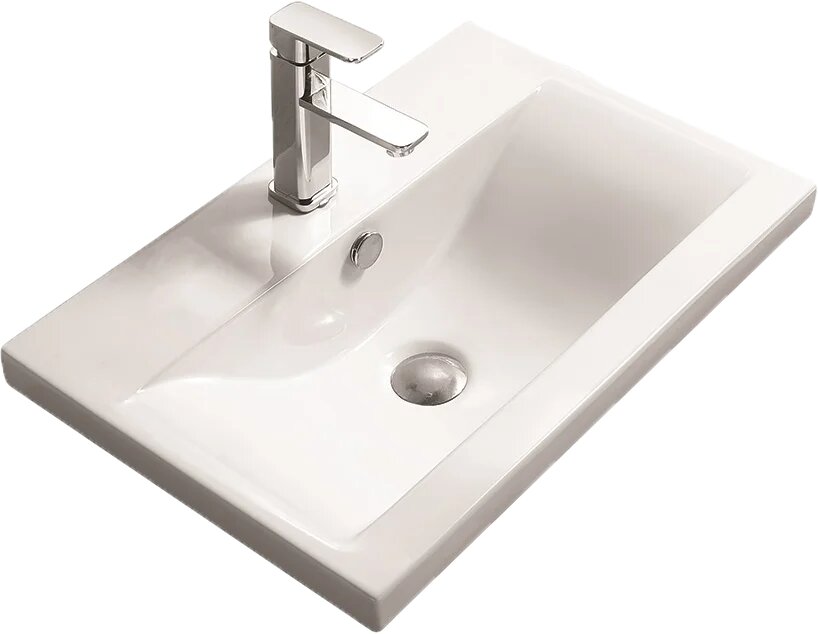 Раковина встраиваемая сверху SantiLine SL-2101 100 полувстраиваемая, фаянсовая, раковина для ванной, белая, прямоугольная, со встроенным сливом-переливом