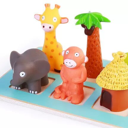 DJECO Игра в прятки для малышей 3 лет с фигурками животных - деревянная обучающая игрушка
