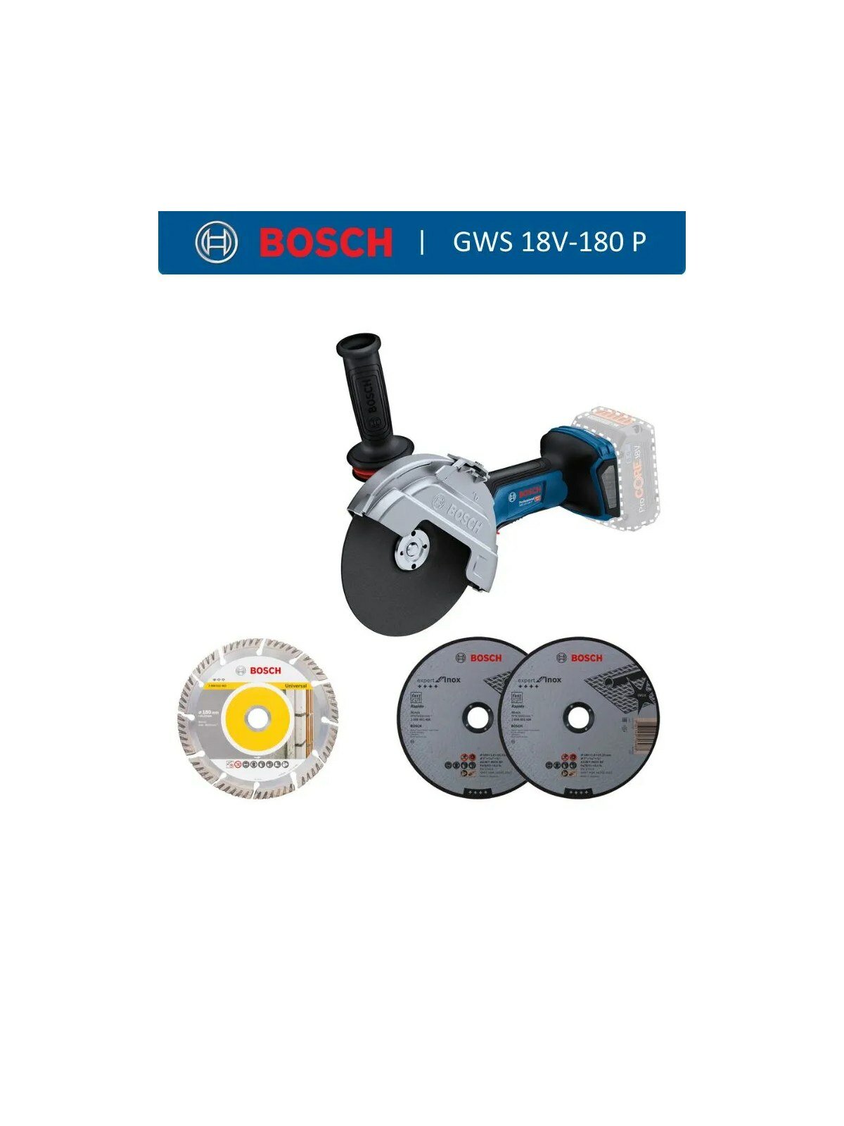 Болгарка Аккумуляторная (УШМ) Bosch Professional GWS 18V-180 P, 180 мм, BITURBO без угля, 18В (без АКБ и ЗУ) арт. 06019H6L01