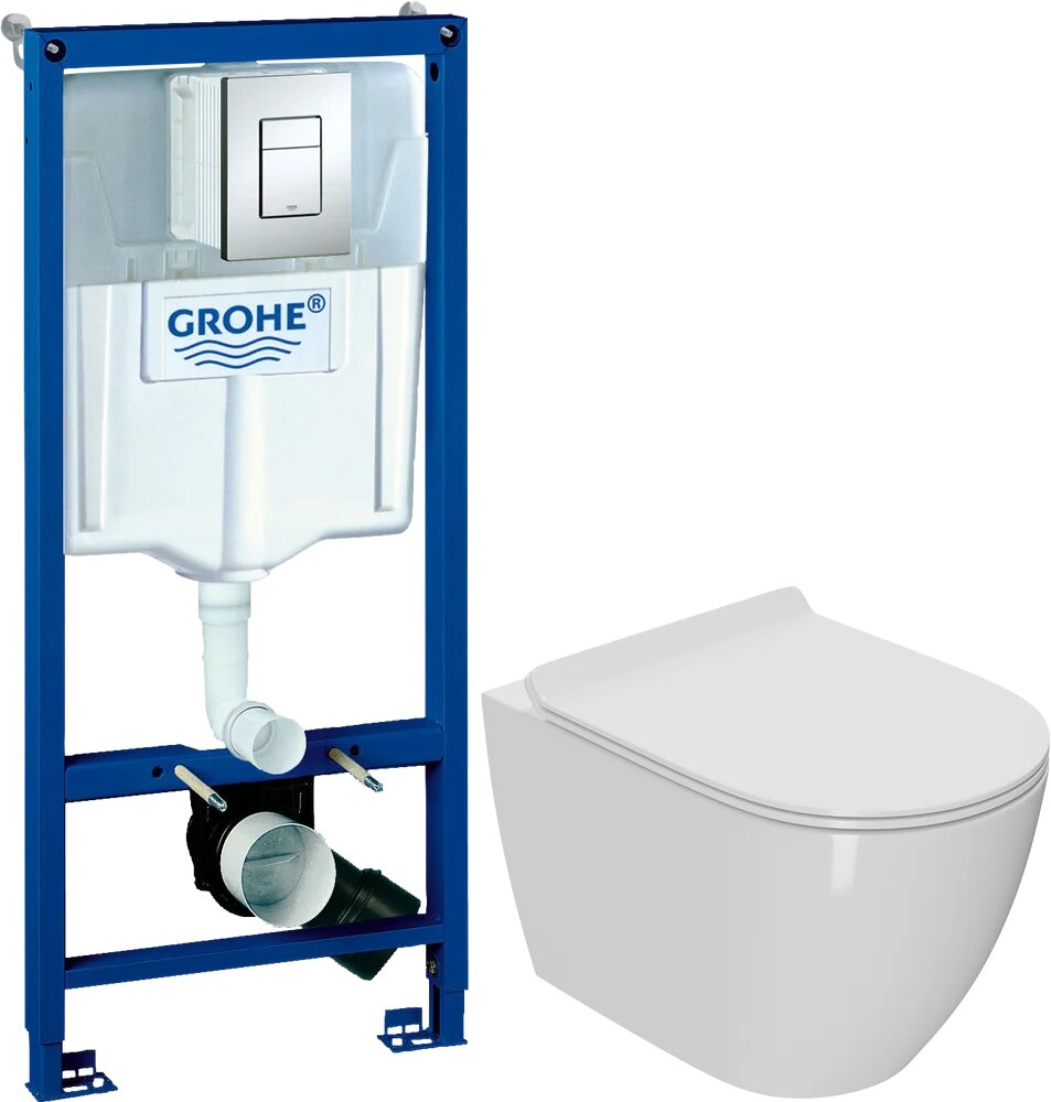 Инсталляция с унитазом комплект 2 в 1 Унитаз подвесной Bauedge Bau Dream / Инсталляция Grohe Rapid SL 38772001 (1091279990) / кнопка хром глянцевая