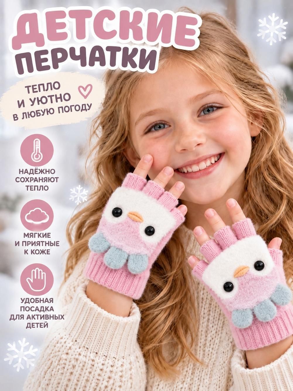 Перчатки  Базовая коллекция для девочек, размер OneSize, розовый