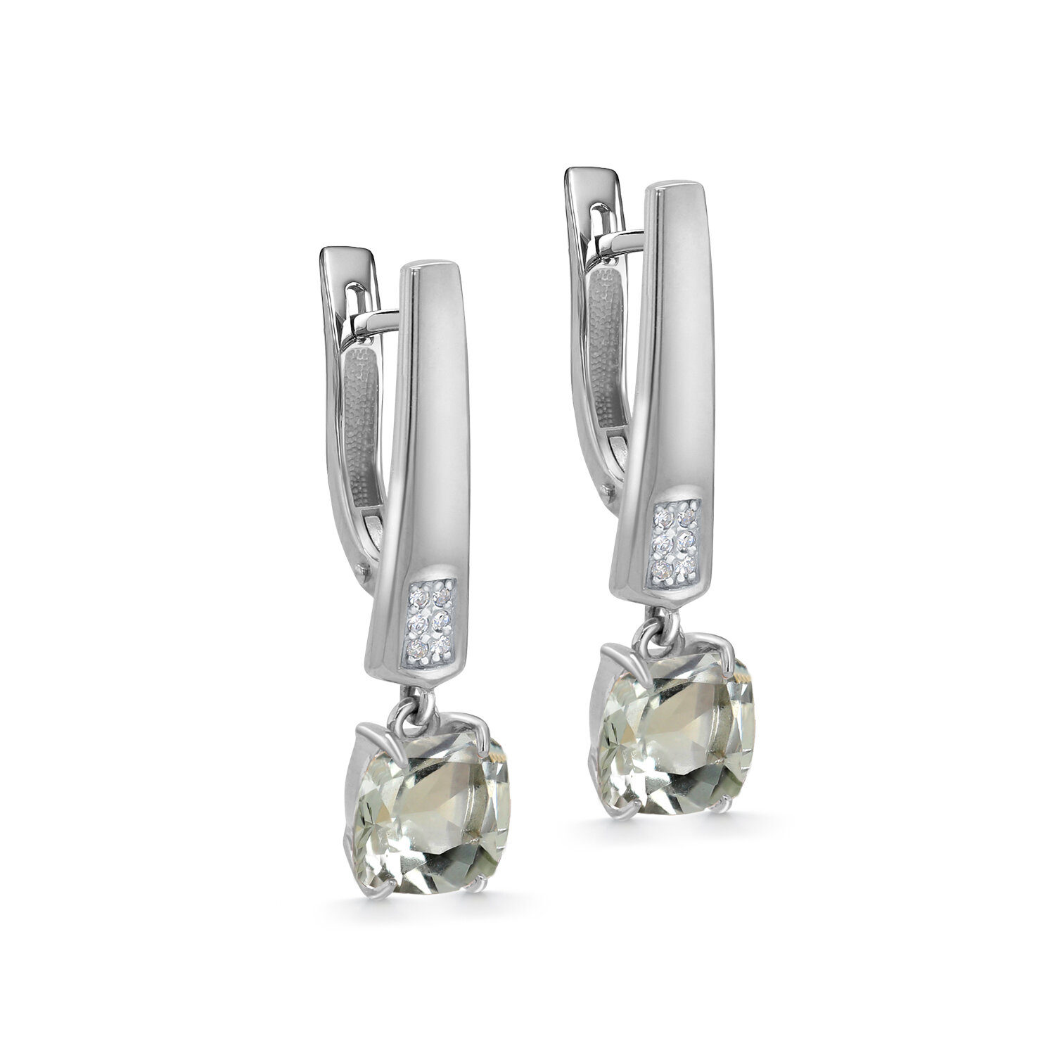 Серьги JEWELIN, белое золото, 585 проба, празиолит, бриллиант