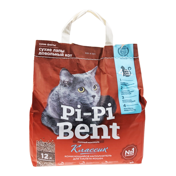 Pi-Pi Bent Classik 5 кг комкующийся наполнитель для кошачьих туалетов из природного бентонита ламинированный крафтовый пакет1х4, шт