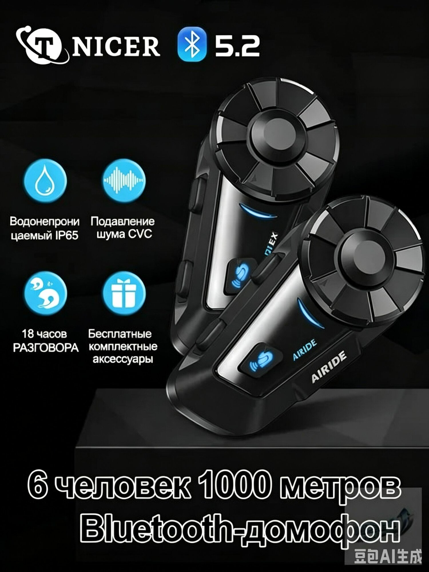 Мотоциклетная гарнитура/шлемофон для шлема, AIRIDE G1EX, закрытый/открытый шлем для 6 человек, шумоподавление CVC.1 шт