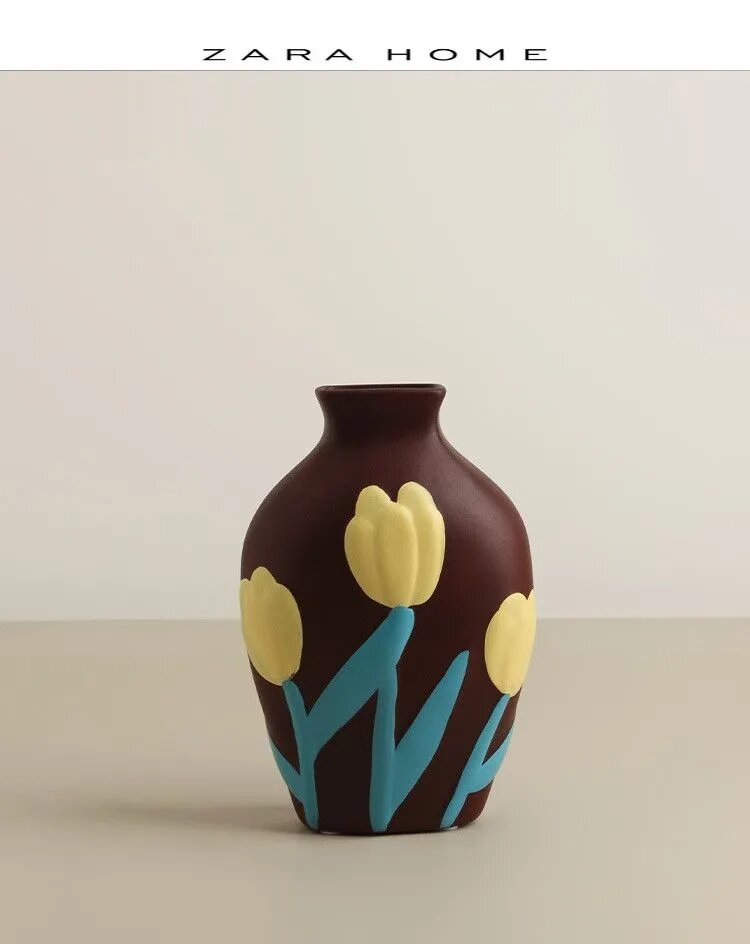 ZARA HOME Ваза, 17.3 см, Керамика, 1 шт, Коричневый, современный минимализм