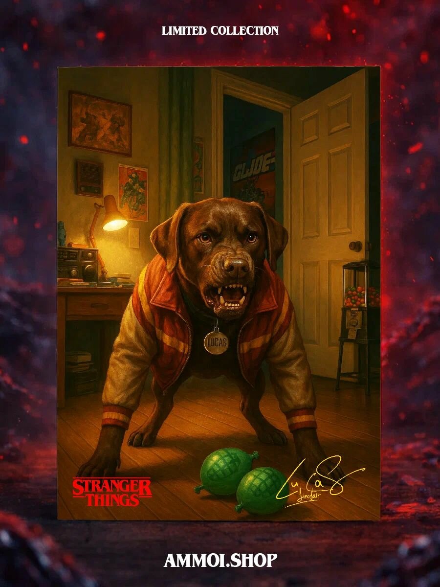 Авторская открытка Am.moi Лукас Синклер по сериалу Очень странные дела (Stranger Things) 14,8 10,5 см (А6) с конвертом, дизайнерская бумага 300 г/м