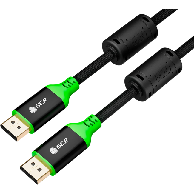 Greenconnect GCR-56284 GCR Кабель PROF 2.0m DisplayPort v1.4, ECO Soft капрон, 8K 60Hz, 4K 165Hz, черный, AL case, зеле