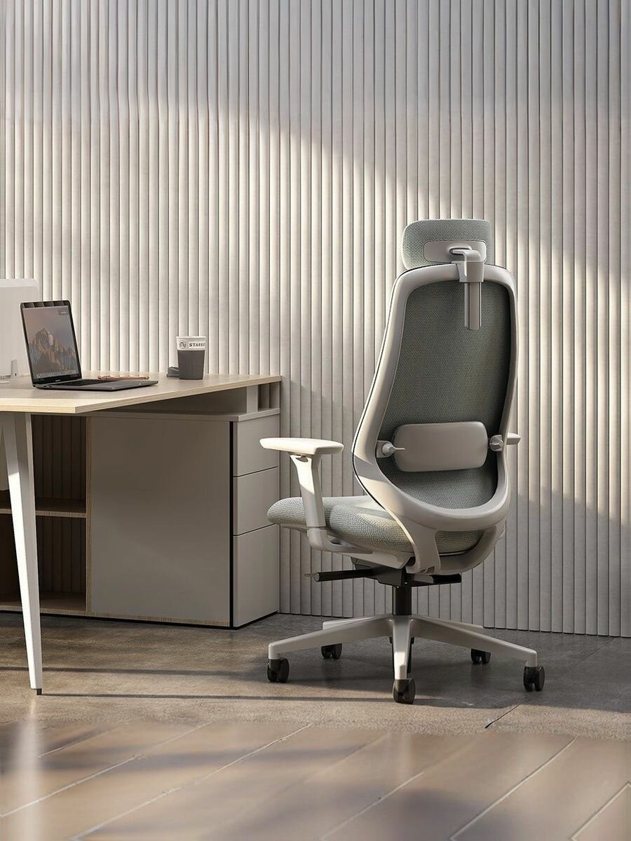 Кресло компьютерное офисное Капля, сетка, ткань, серый