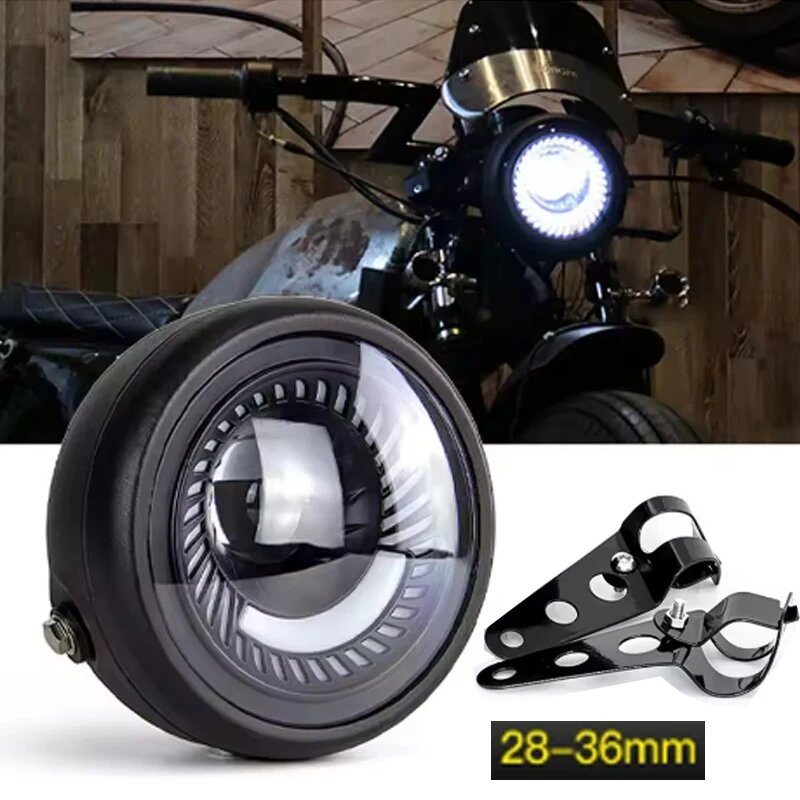 Универсальная 6,5-дюймовая светодиодная фара для мотоцикла в стиле ретро, круглая DRL, 1pcs28-36mm