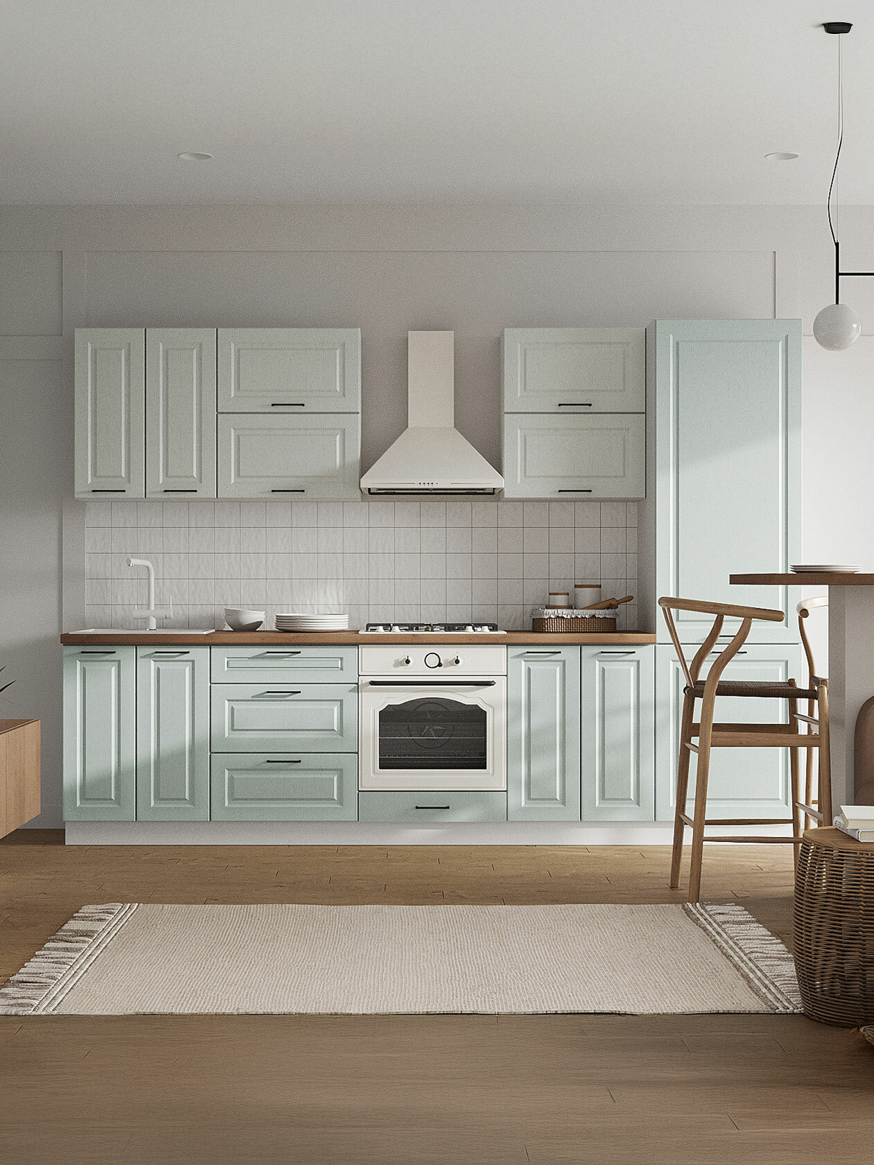 Кухонный гарнитур Шервуд 3 м, мебель для дома и кухни, Белый / Арктик / Деним голубой