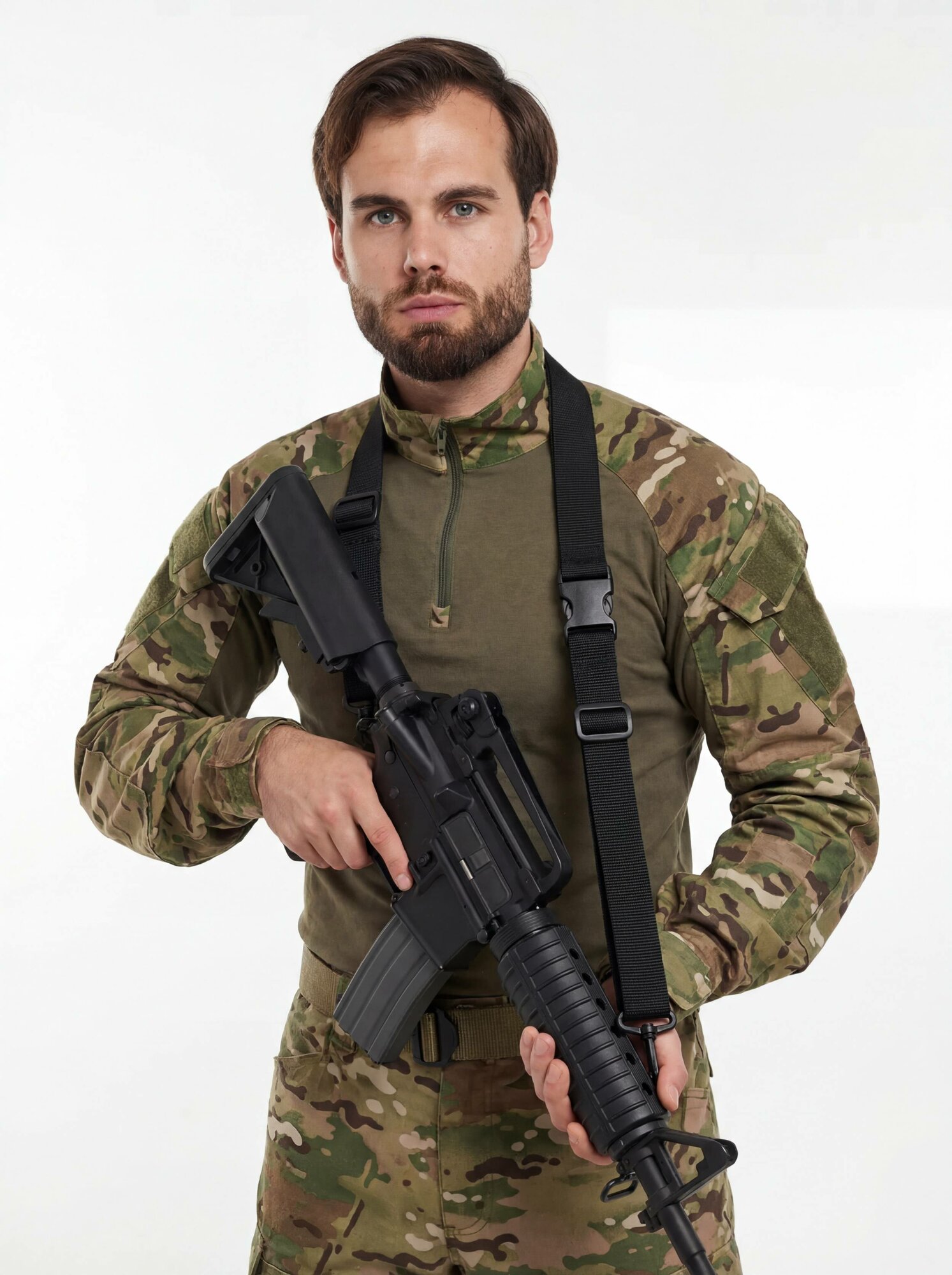 Ремень ружейный тактический трехточечный черный (стропа 40 мм.)