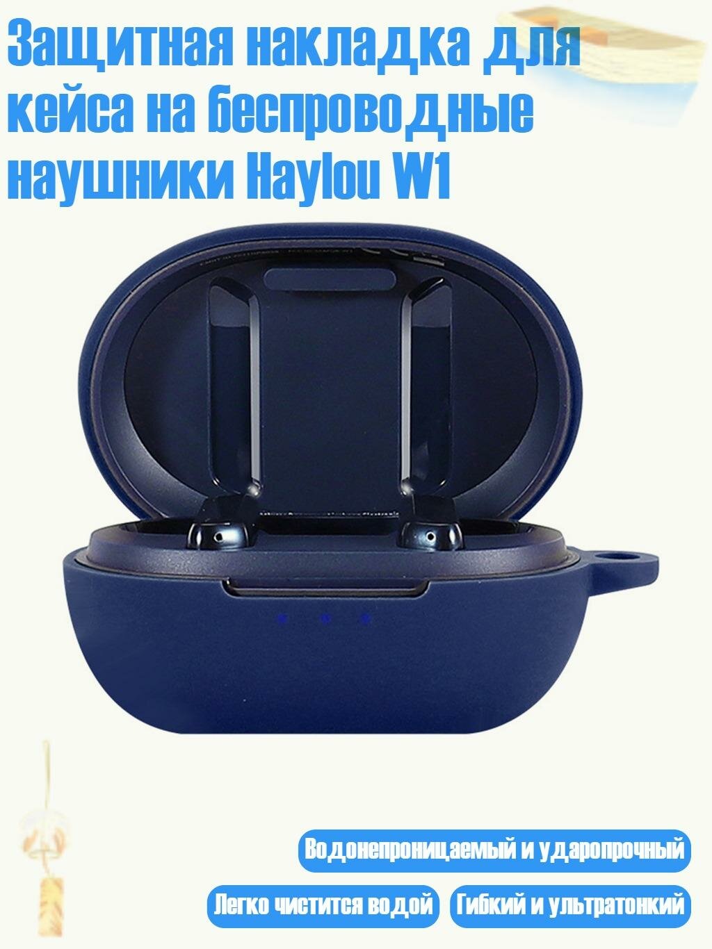 Защитная накладка для кейса на беспроводные наушники Haylou W1, темно-синий