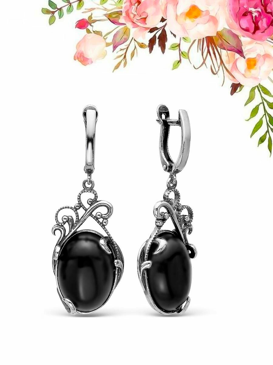 Серьги с подвесками, серебро, 925 проба, агат синтетический