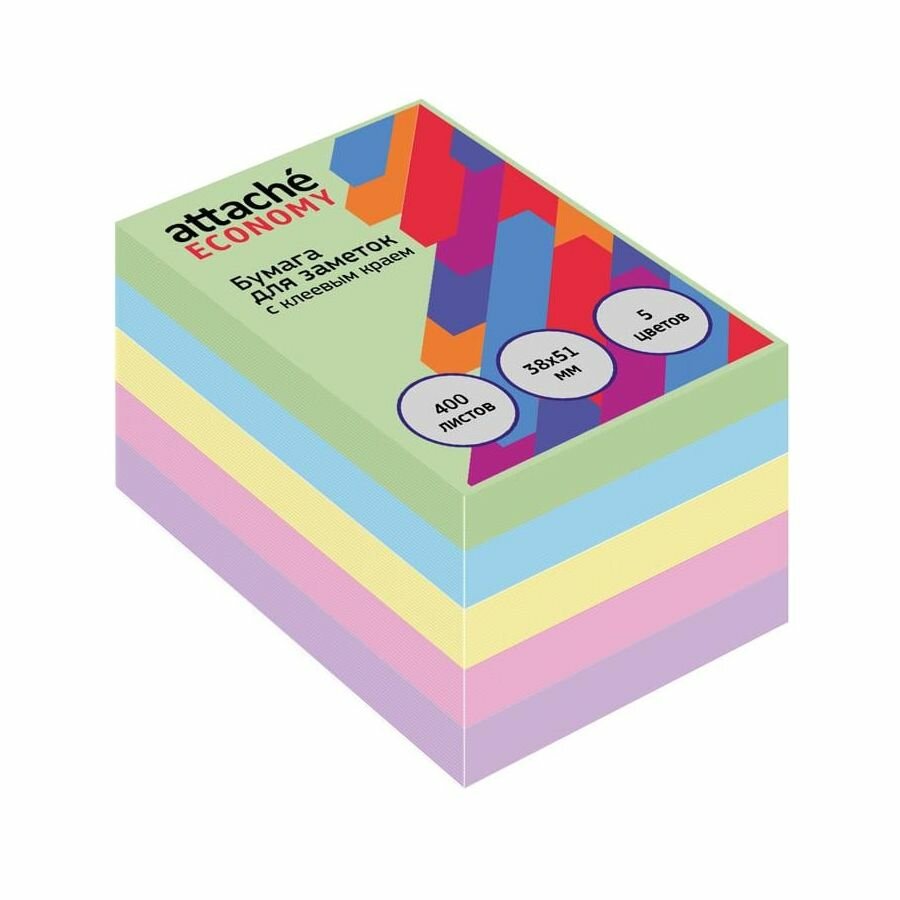 Блок самоклеящийся Attache 38*51мм. 400л. 5цв. (1408001)