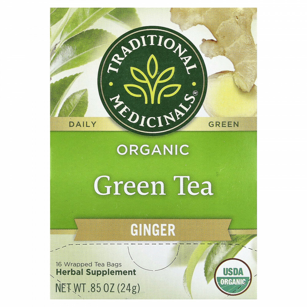 Traditional Medicinals, органический зеленый чай, имбирь, 16 чайных пакетиков в упаковке, 24 г (0,85 унции)