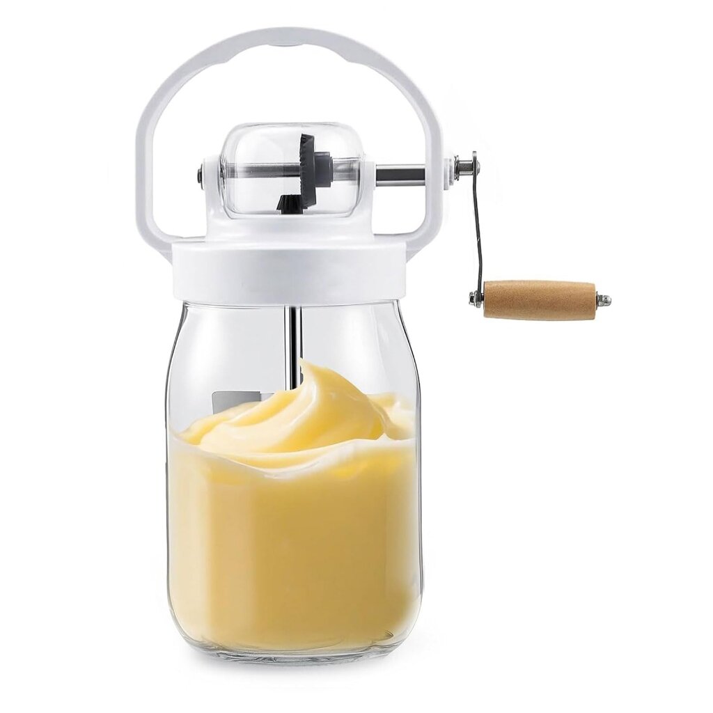 Ручная Маслобойка Со Стеклянной банкой И Эргономичной ручкой Для эффективной ручной переработки масла и Сливок вместимостью 1500 мл
