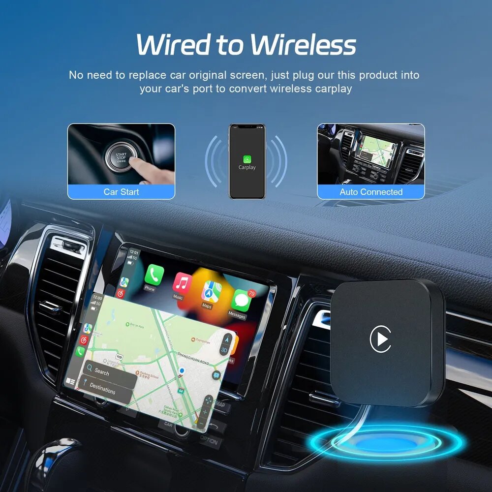 CarPlay USB BOX для автомагнитолы, беспроводной CarPlay, черный матовый — фото 1