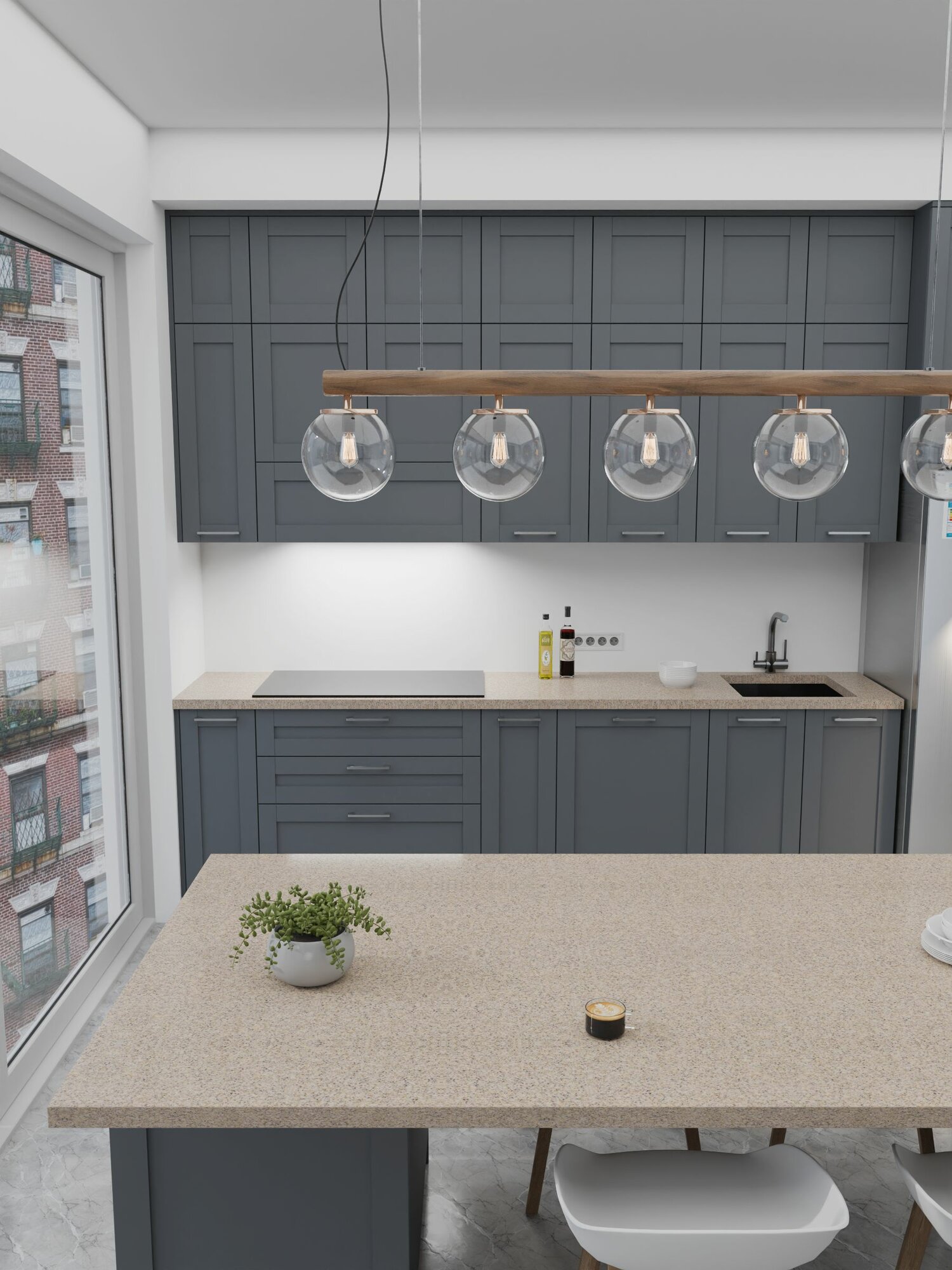 Кухонный гарнитур современный, индивидуальные размеры МДФ, модуль "кухня", графит