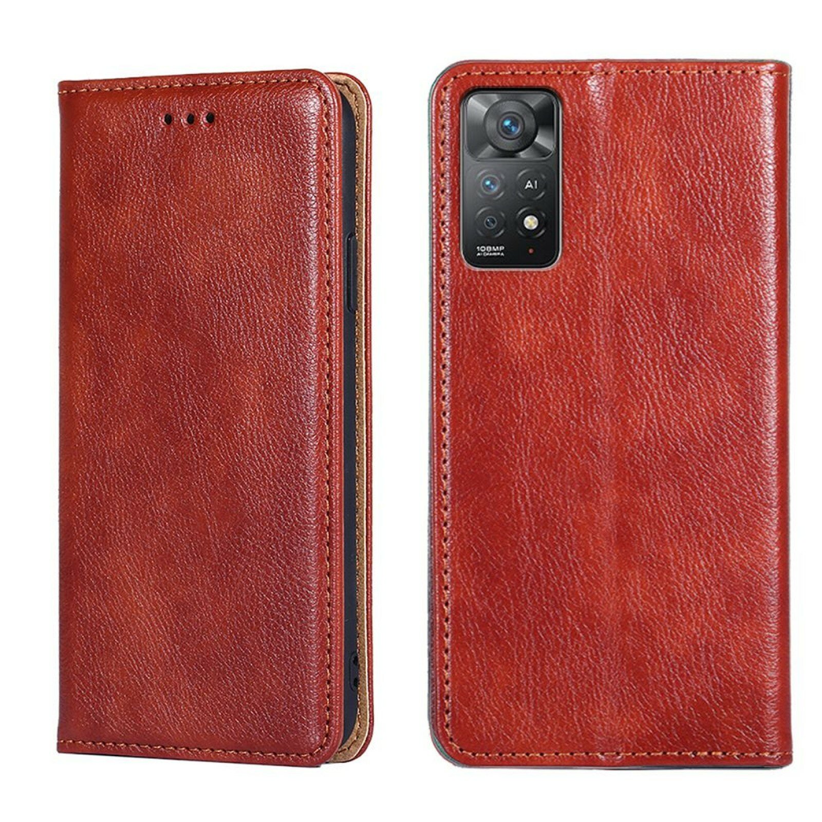 Чехол-книжка MyPads для Xiaomi Redmi Note 11 Pro, Note 11e Pro, Note 12 Pro 4G коричневый из искусственной кожи