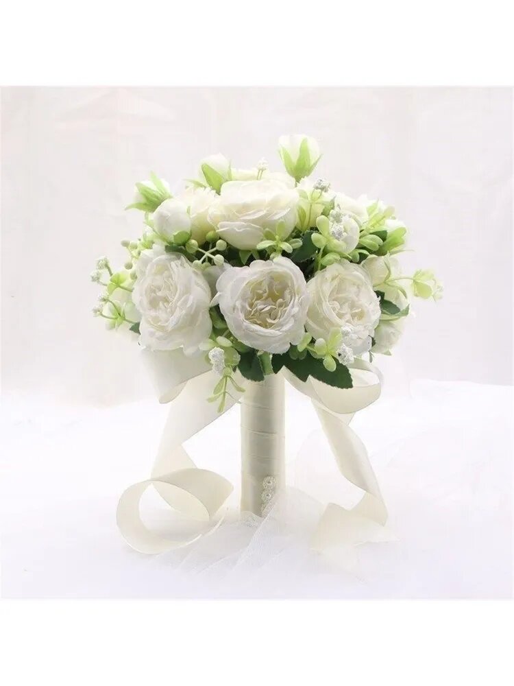 Стабилизированные цветы Анемона, Гвоздика - Свадебный букет из белых цветов