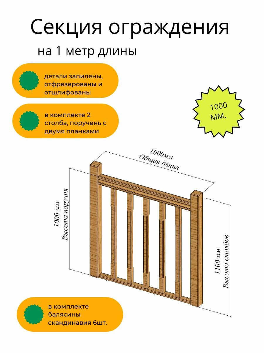 Секция ограждения со столбами и поручнем