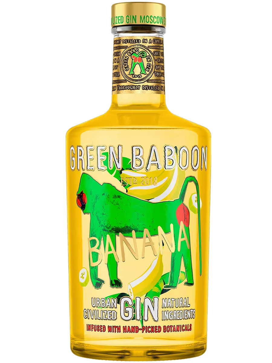 Джин "Green Baboon Banana", банановый, 0,5 л, 40% крепость, Россия