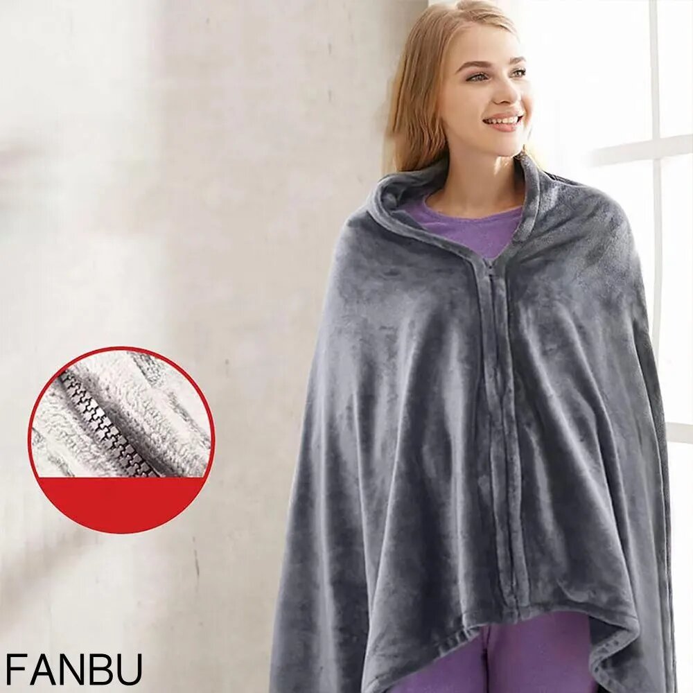 Электроодеяло FANBU 80x150 см Мягкое теплое пончо с подогревом темно-серого цвета — фото 1