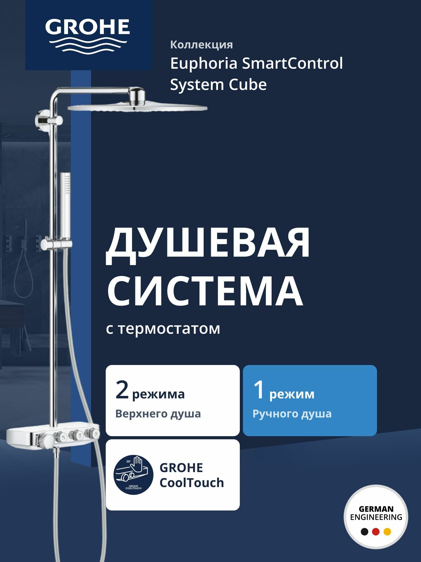 Душевая система GROHE Euphoria SmartControl 310 DUO Cube с термостатом, белая луна (26508LS0)
