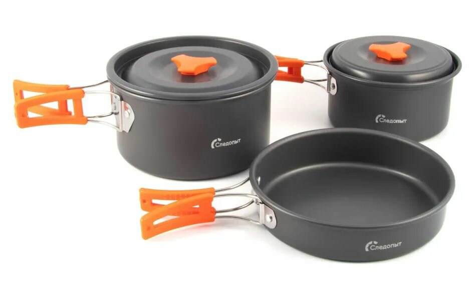 Набор кемпинговой посуды следопыт - Travel, на 3-4 персоны, анодир. алюм, в чехле, PF-CWS-K08