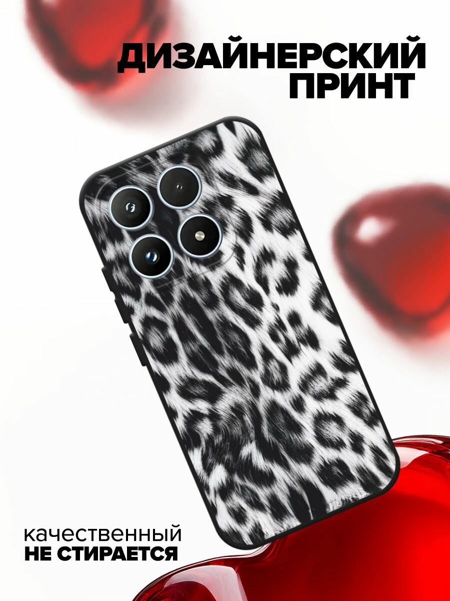 Черный матовый чехол на Xiaomi 17 / Сяоми 17 с принтом Снежный леопард — фото 1