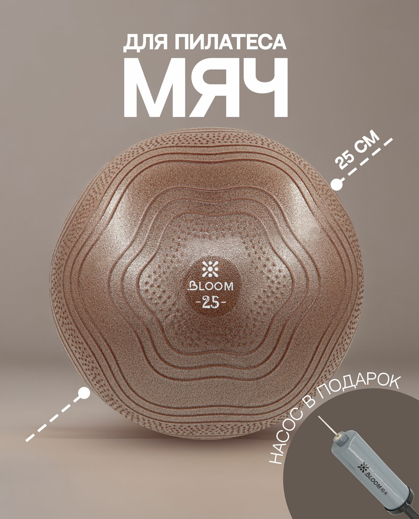 Мяч для пилатеса BLOOM 25 см с насосом LB7001