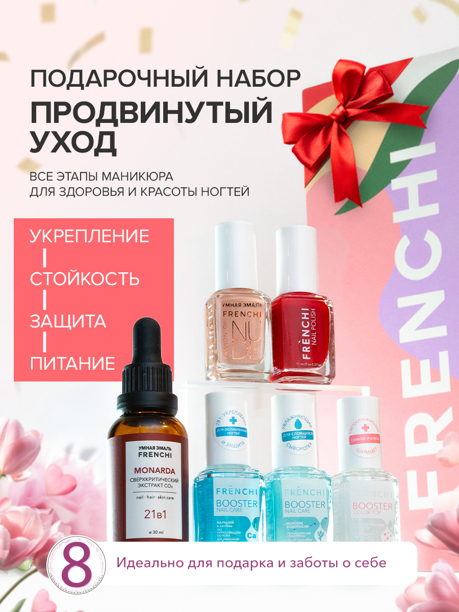 Подарочный набор Frenchi Умная Эмаль "Продвинутый Уход", с укрепляющей основой, лаком, топовым покрытием