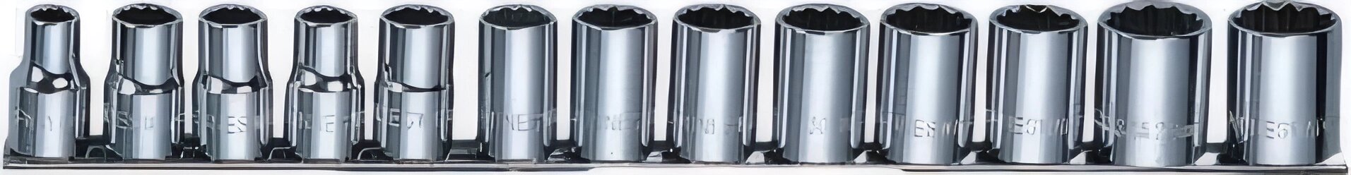 Набор головок торцевых 12-гранных 1/2"DR MAXI-DRIVE на держателе "рельс" 13 предметов 3/8--1-1/8" SAE. Jonnesway S05H4213S