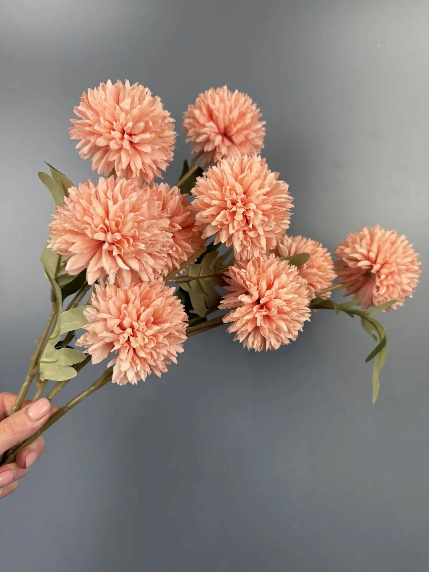 Искусственные цветы для декора интерьера Хризантема шарик персиковая 50 см 3 ветки
