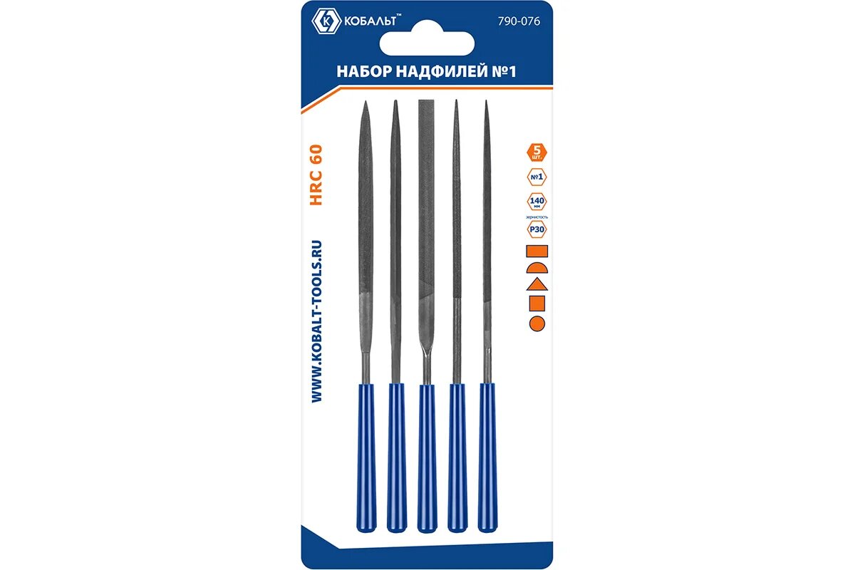 Набор надфилей кобальт № 1, 140х 50х3 мм, обрезиненные рукоятки (5 шт.) чехол.