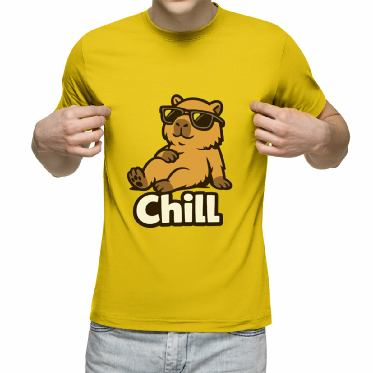 Мужская футболка «Капибара в солнечных очках Chill» (желтый, 2XL)