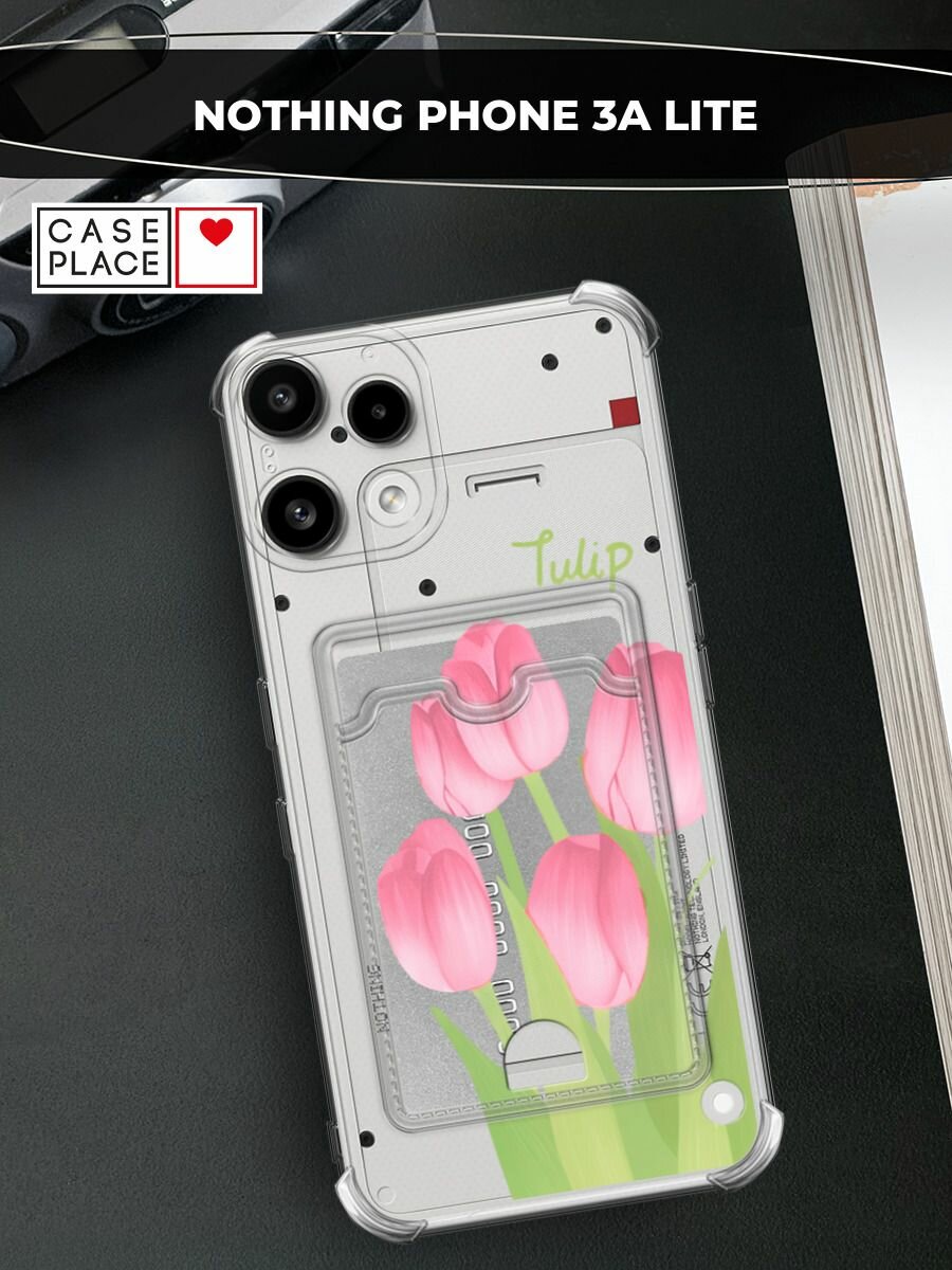 Чехол на Nothing Phone 3a lite (Нотинг Фон 3a Лайт) с картой и принтом Тюльпаны рисунок 1