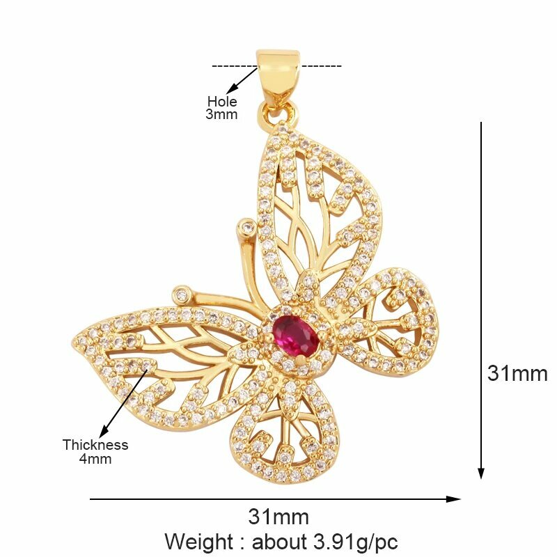 Подвеска бабочка с цирконом, K539418K2-Gold, 31мм