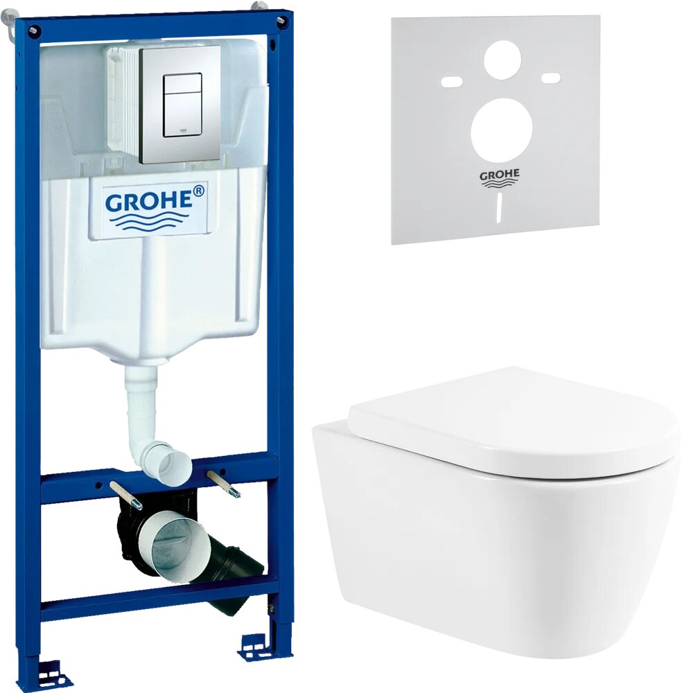 Комплект 4 в 1 Унитаз подвесной BelBagno Марино (Marino) BB105CHR, безободковый / Сиденье BB105SC, с микролифтом, петли хром / Инсталляция с кнопкой Grohe Rapid SL 38772001 цвет хром, Звукоизоляция 3