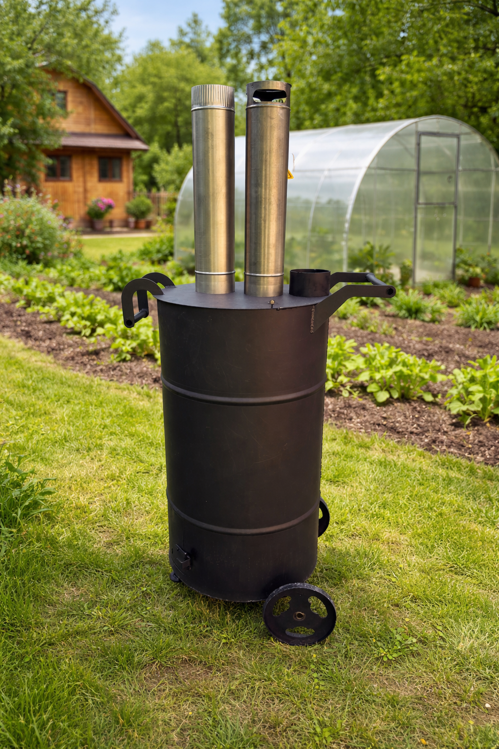 Печь для сжигания мусора 160 литров с дымоходом и колосником, сталь 1,5 мм, усиленная , садовая печь для дачи