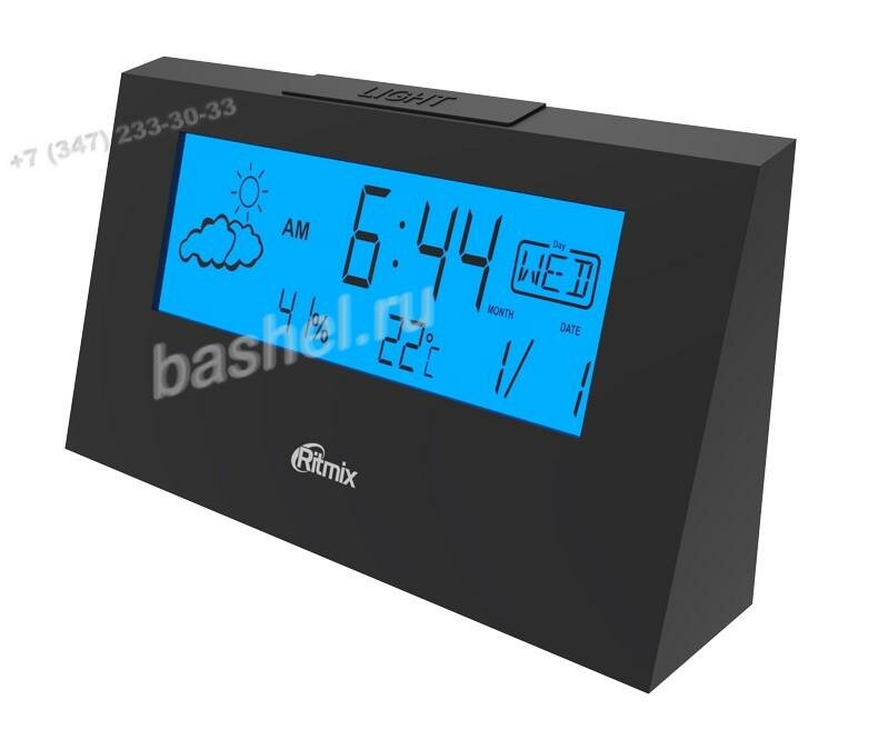 Метеостанция RITMIX CAT-044, с комнатным гигрометром и термометром, часами-будильником и календарем, черная