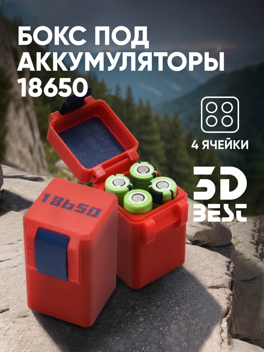 Бокс ударостойкий для аккумуляторов 18650 (4 ячейки) красный