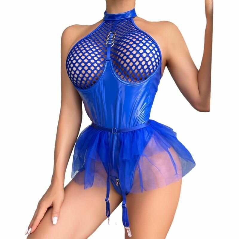 Сексуальное женское боди-комбинезон из сетки, Королевский синий - L