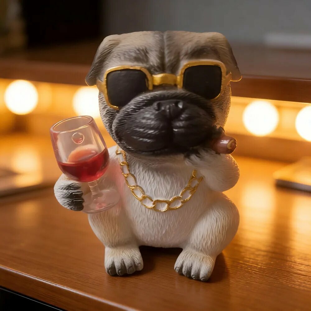 Фигурка мопса в стиле босса, декор для дома, автомобиля, чайной церемонии, высота 10 см