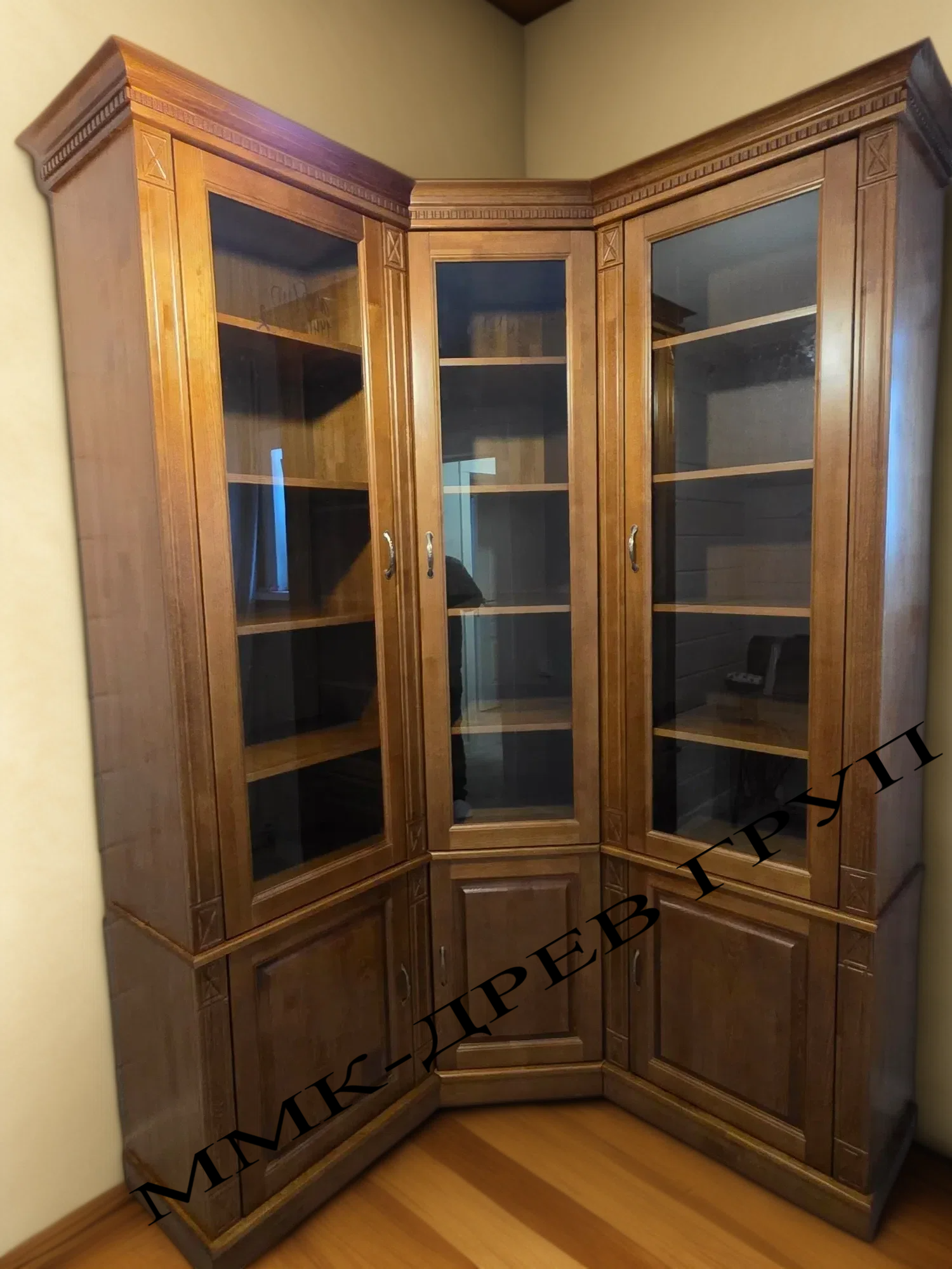 Шкаф книжный Библиотека Верди Угловая, 138х138х40х235 см, ммк-древ, классический орех 2